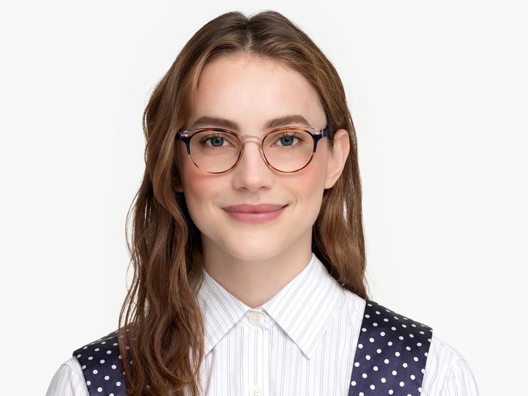Percey Eyeglasses in Crystal with Oak Barrel and Blue Bay | Warby Parker