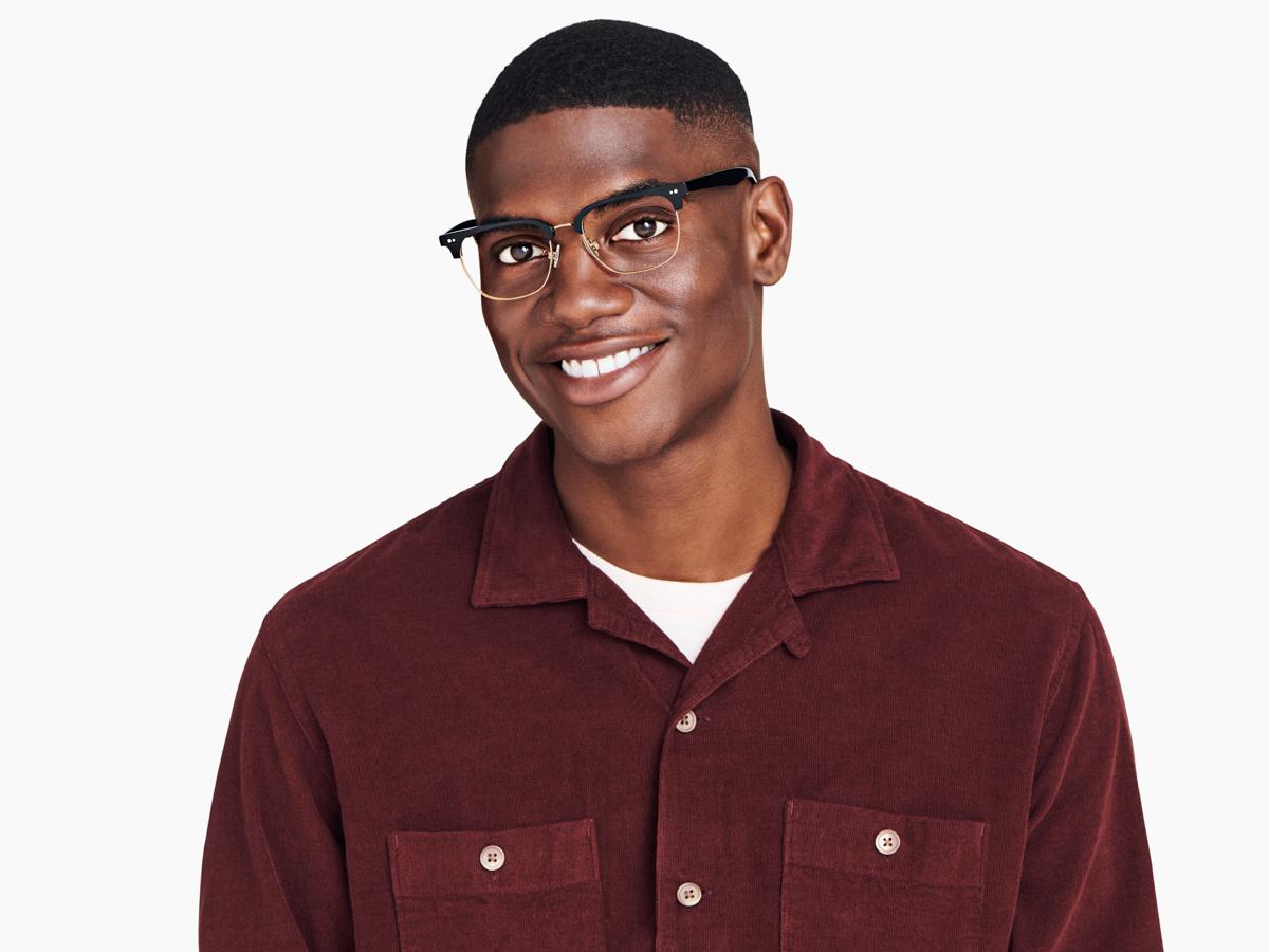 Baird Eyeglasses in Jet Black with Polished Gold