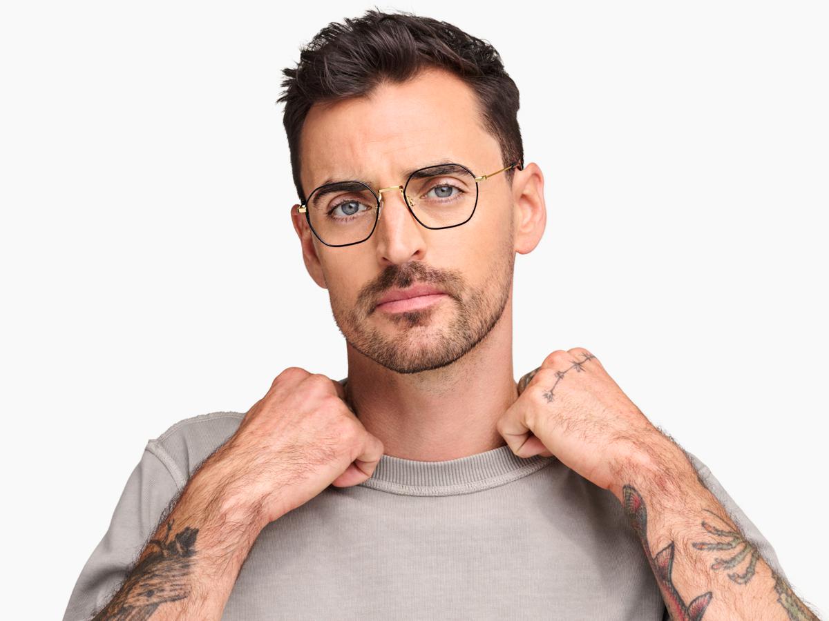 Keiko Eyeglasses in Brushed Ink with Polished Gold